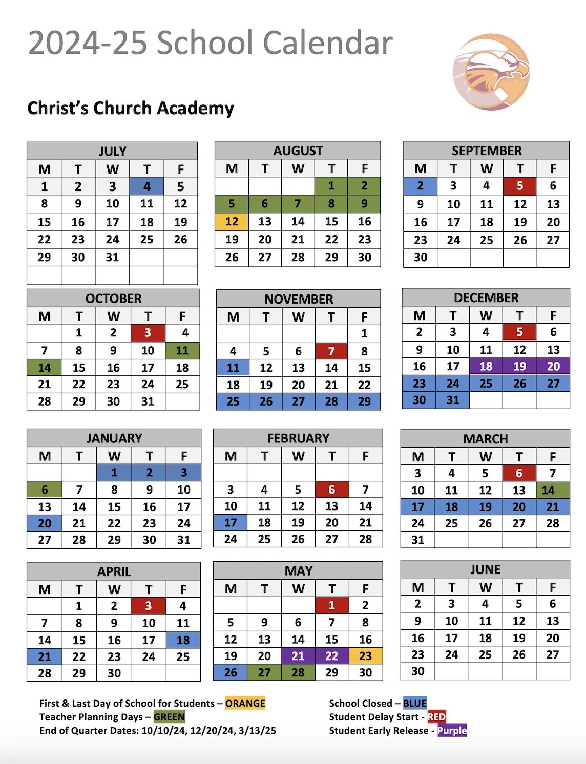 School Calendar - Christ’s Church Academy